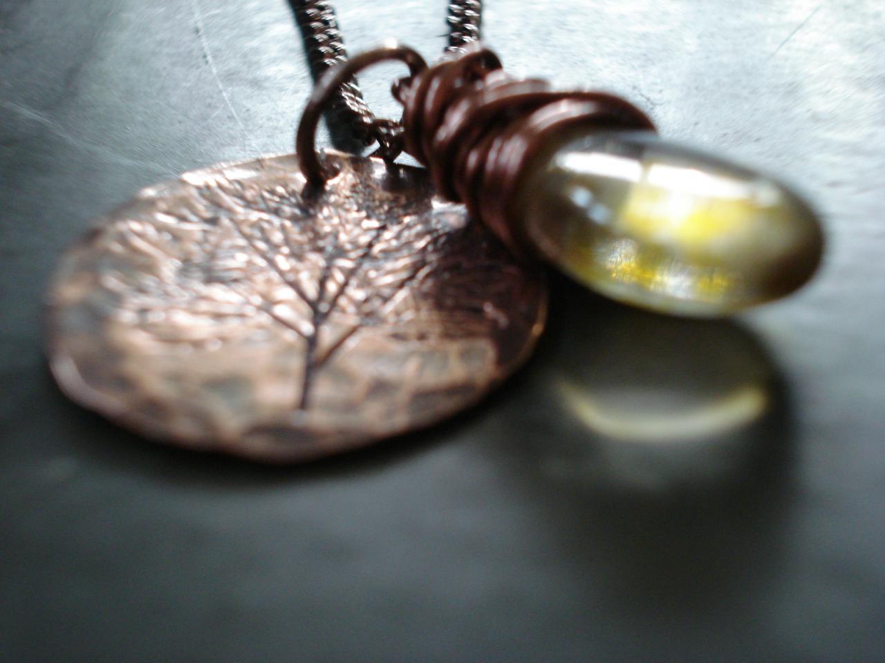 Nature Inspired Copper Penny Tree Necklace With Green Czech Glass Wire ...