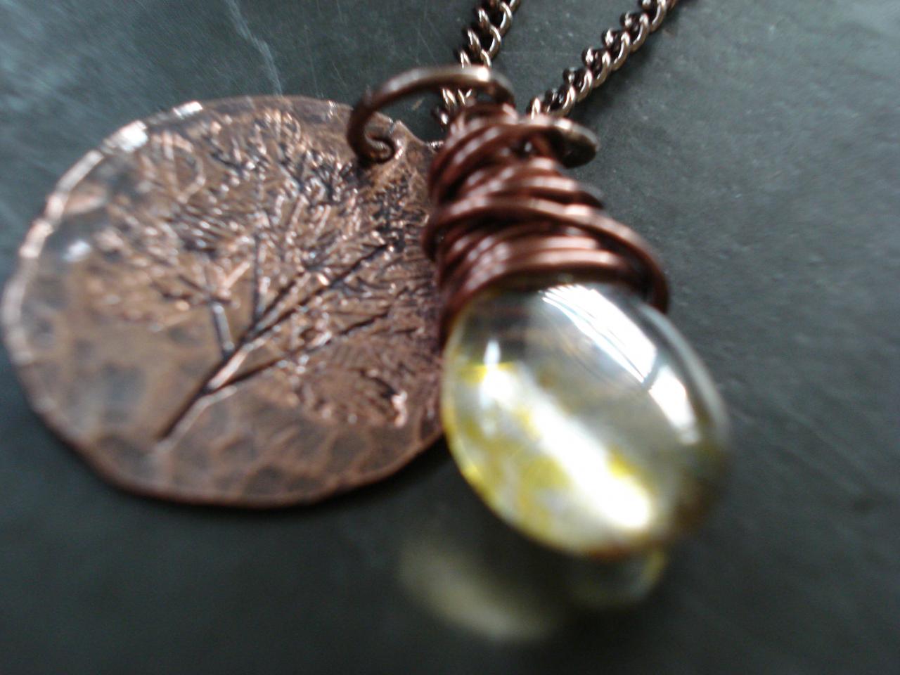 Nature Inspired Copper Penny Tree Necklace With Green Czech Glass Wire ...