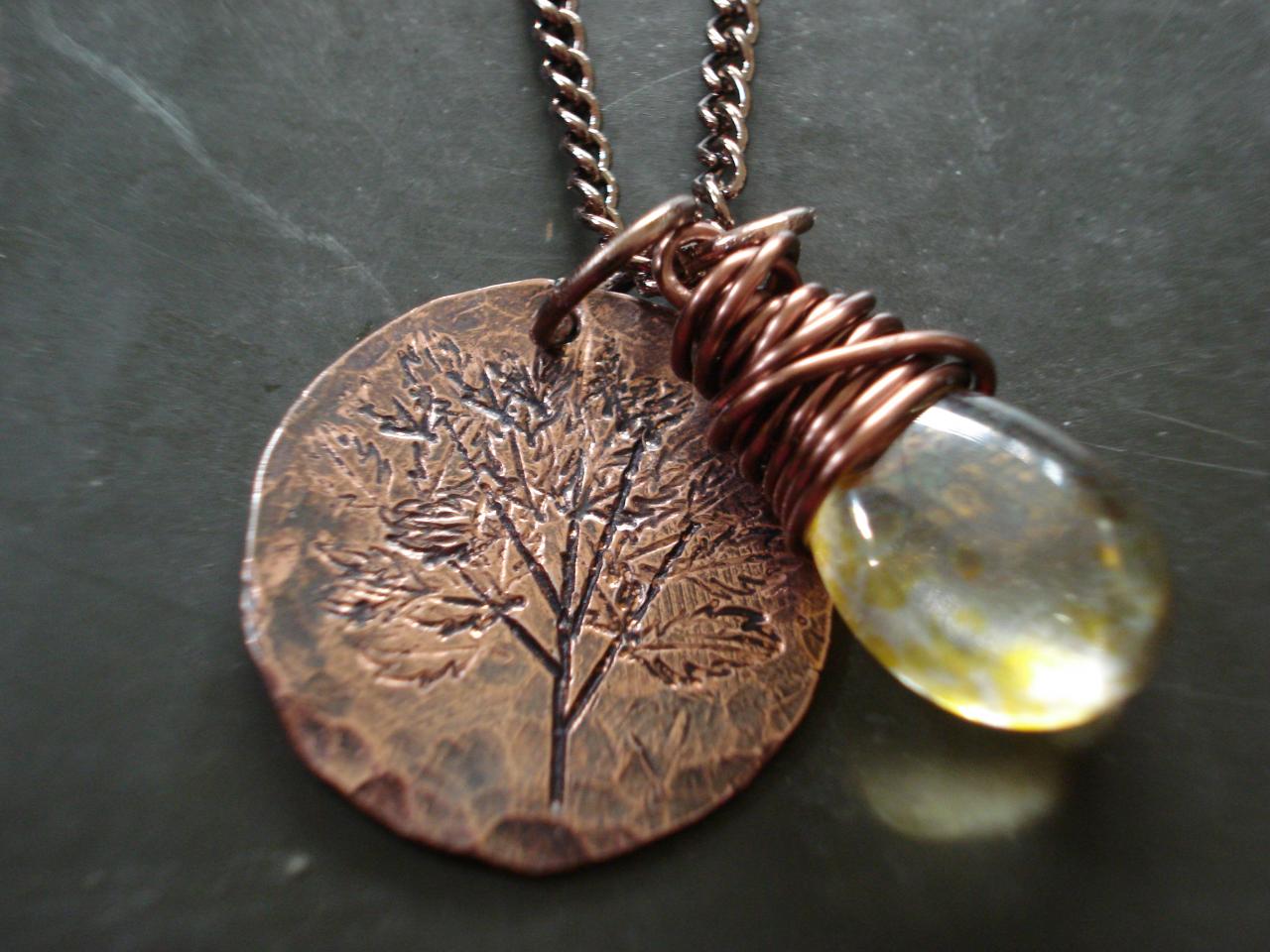 Nature Inspired Copper Penny Tree Necklace With Green Czech Glass Wire ...