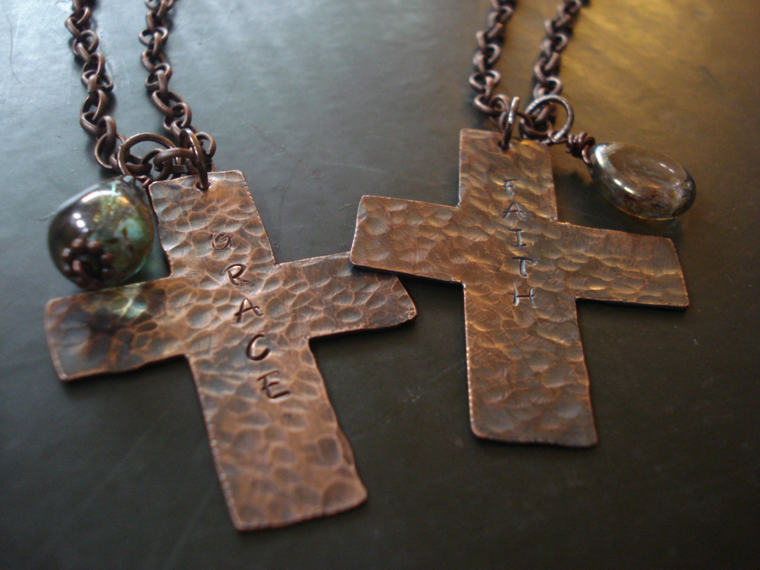 Inspirational Copper Cross Necklace, Grace And Faith Hand Stamped Cross ...